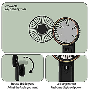 TUNISE Portable Handheld Fan, Portable Fan Rechargeable, 4000mAh, 180° Adjustable, 6 Speed Wind, Display Electricity in Real Time, USB Rechargeable Foldable Fan, Quiet Personal Fan with Power Bank