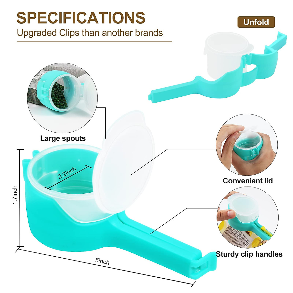 Moylie 4 Pack Bag Clips for Food Food Storage Sealing Clips with Pour Spouts,Food Sealing Bag Clips Plastic Bag Moisture Sealing Clamp,Great for Kitchen Food Storage and Organization