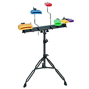 MUSCELL Jam Block Set Percussion Stand - Complete with Heavy Duty Mounting Bracket and Stand Included, 6 Different Coloured Jam Blocks Ideal for Professional Band, Beginners and Adults