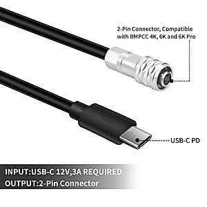 ANDYCINE 12V USB PD Power Pipe for BMPCC Blackmagic Pocket Cinema Camera 4K & 6k&6K Pro USBC PD Power Cable, Power Your Camera from Any USB-C PD Device
