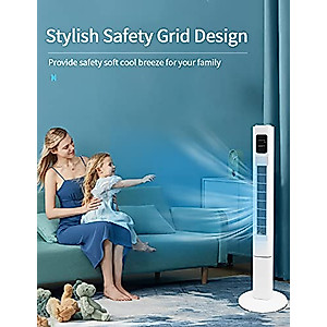 R.W.FLAME Household Tower Fans with Remote,47" Oscillating Cooling Fans Built-in Timer Portable Floor Fan, 3 Modes 3 Speeds (White, 47")