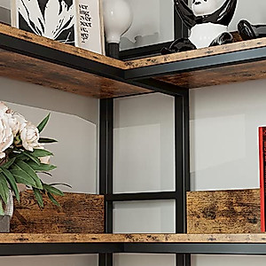 IRONCK Industrial Bookshelves 6 Tiers Corner Bookcases with Baffles Etagere Shelf Storage Rack with Metal Frame for Living Room Home Office