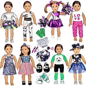 Srua Don 18 Inch American Doll Clothes and Accessories - 18" Doll Clothes Outfits Including 8 Complete Set Toys Doll Dress and 2 Pairs Shoes, 20 Pcs/Set Doll Accessories with Cap, Underwear, Hair Clip
