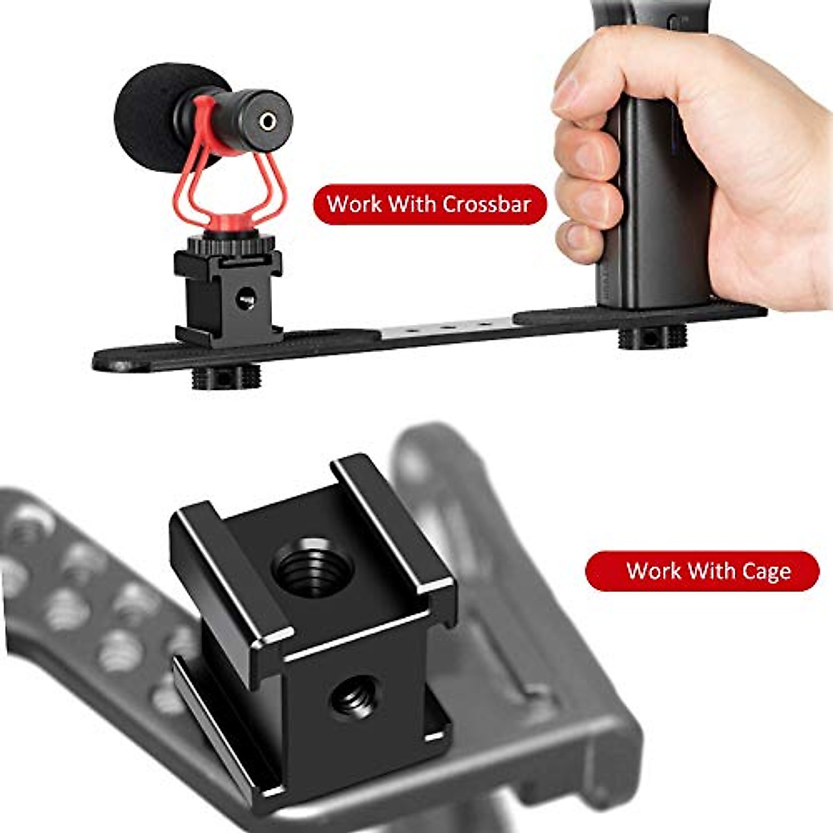 MEKNIC Cold Hot Shoe Mount Adapter Video Accessory Aluminium Alloy Triple Shoe Extension Bracket for LED Lights, Monitors, Microphones, Audio Recorder,Video Cameras or DSLR Cameras