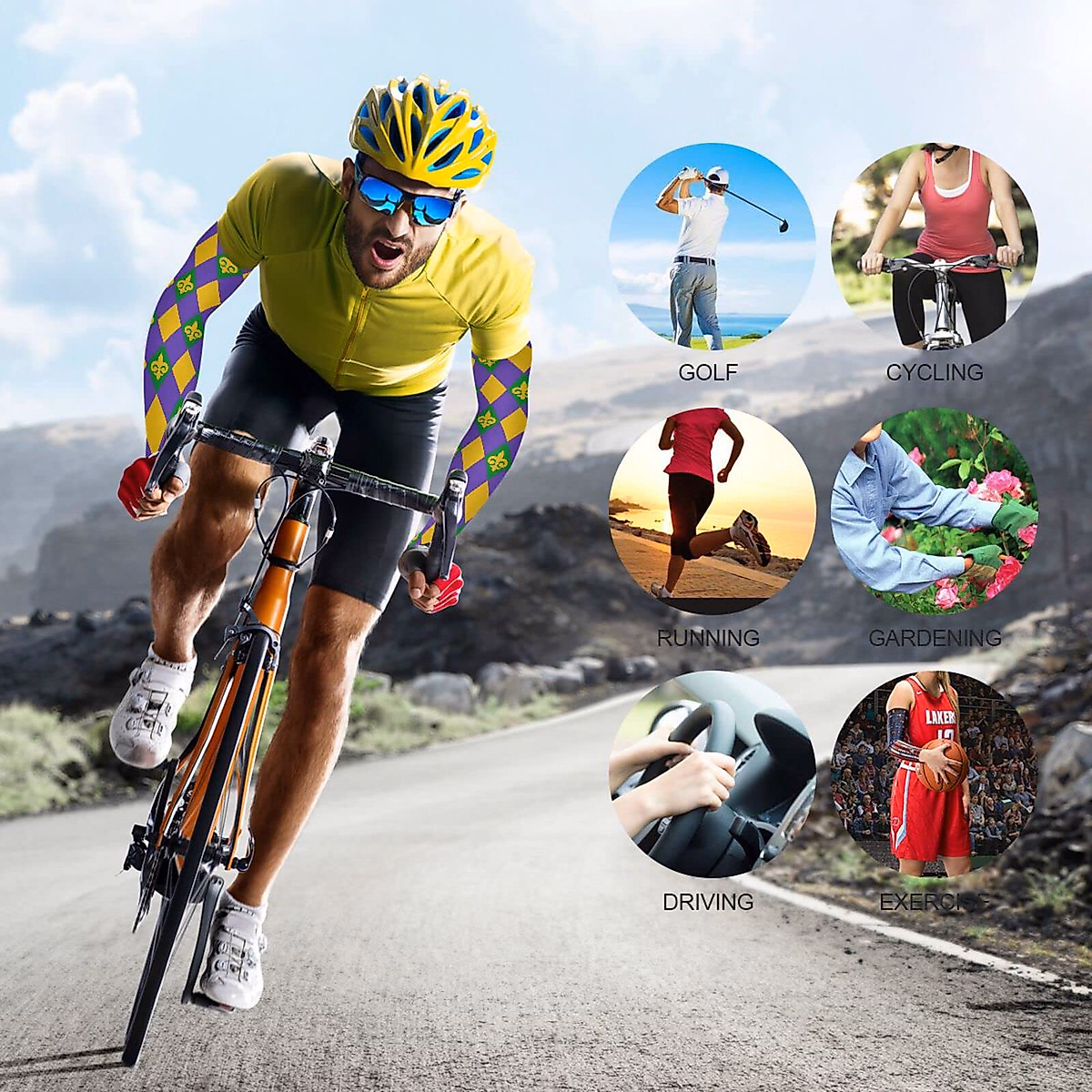Mardi Gras Arm Sleeves to Cover arms for women men Anti-Slip UV SUN Protection Clothing for Men Women Youth Cycling Golf Fishing Sports