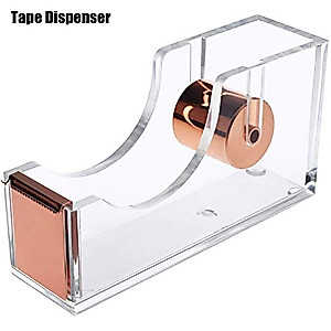 Rose Gold Desk Accessory Kit - Set of Acrylic Desktop Stapler, Staple Remover, Tape Dispenser, Staples and 10 Pieces Blinder Clips for Home School Office Supplies Stationery Desk Supplies