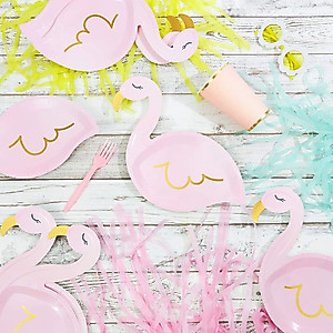 BLUE PANDA Pink Flamingo Party Paper Plates with Gold Foil (9 x 11.45 Inches, 48 Pack)