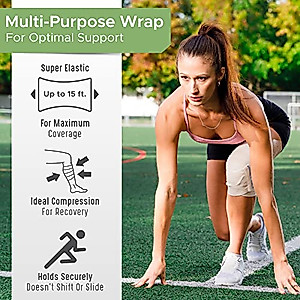 Premium Elastic Bandage Wraps (4"x2, 3"2) - Made of Grown Organic Cotton - Hook & Loop Fasteners at Both Ends - GT Latex Free Hypoallergenic Compression Roll for Sprains & Injuries
