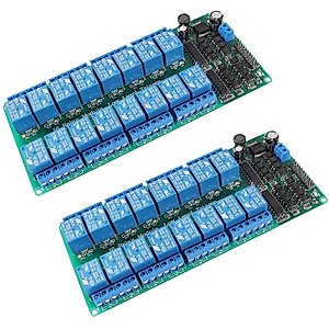 AITRIP 2 Pack 16 Channel 12V Relay Module with Optocoupler LED LM2576 Power Low Level Trigger Expansion Board for Raspberry Pi Arduino DIY Kit PiC ARM AVR