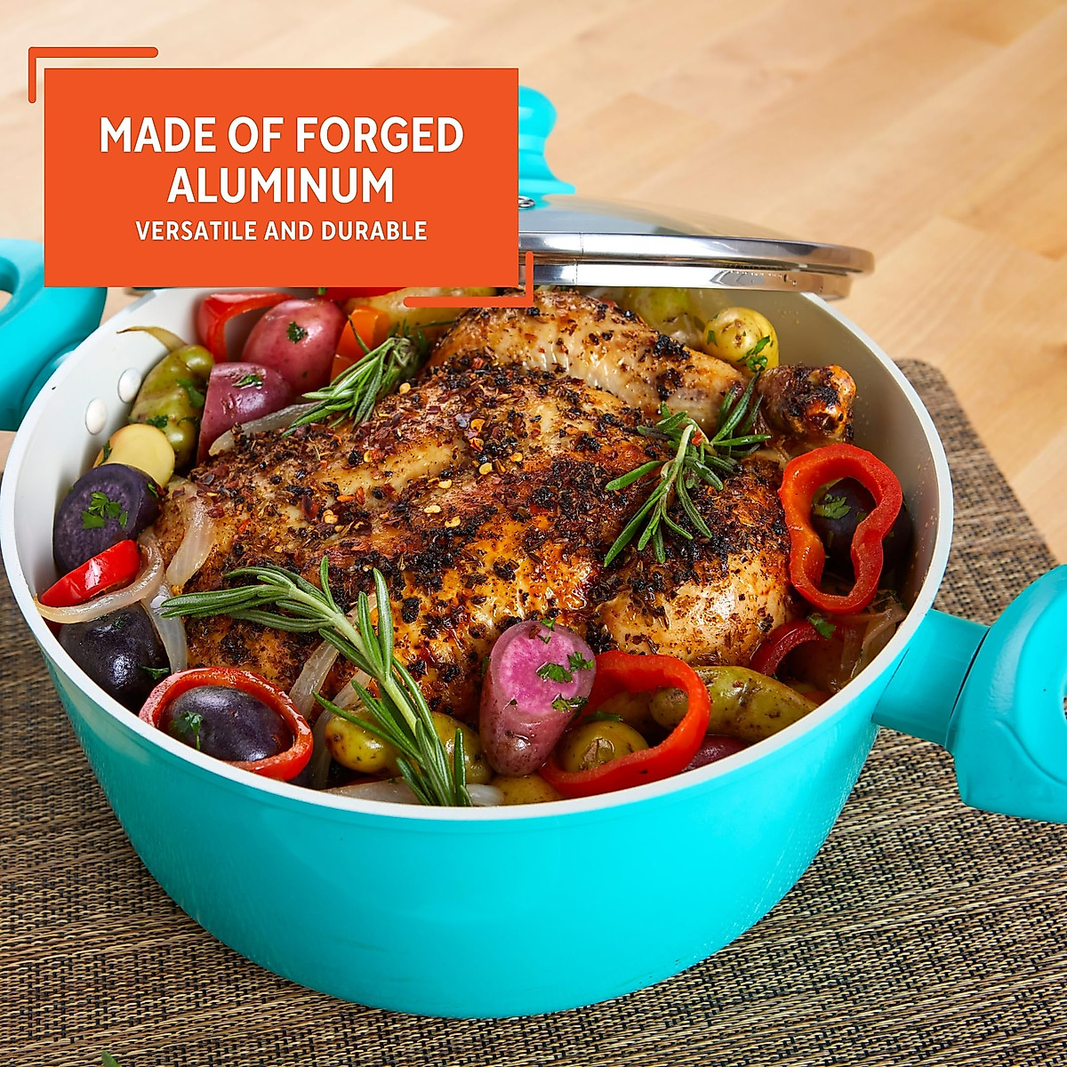 IMUSA USA Teal 3Qt Forged Dutch Oven with Glass Lid, 3 Quart