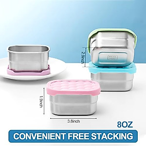 Maxcheck 6 Pcs Stainless Steel Snack Containers Food Storage Container with Silicone Lid Easy Open Stainless Steel Lunch Box Leak Proof Metal Bento Containers (Pastel Color,8oz)