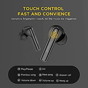 Black True Wireless Earbuds for iOS & Android Phones with Wireless Charging Case, Smart in-Ear Detection, ENC Call Noise Reduction in-Ear Headphones, Touch Control Earphones