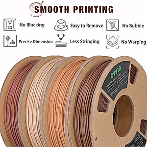 OVV3D Wood 3D Printer Filament Bundle, Wood PLA Filament 1.75mm Bundle, Wood Filament More Than 30% Real Wood Fiber, Walnut, Oak, Cherry, Teak, 1.75 PLA Filament 3D Printing Filament, 200g X 4 Pack