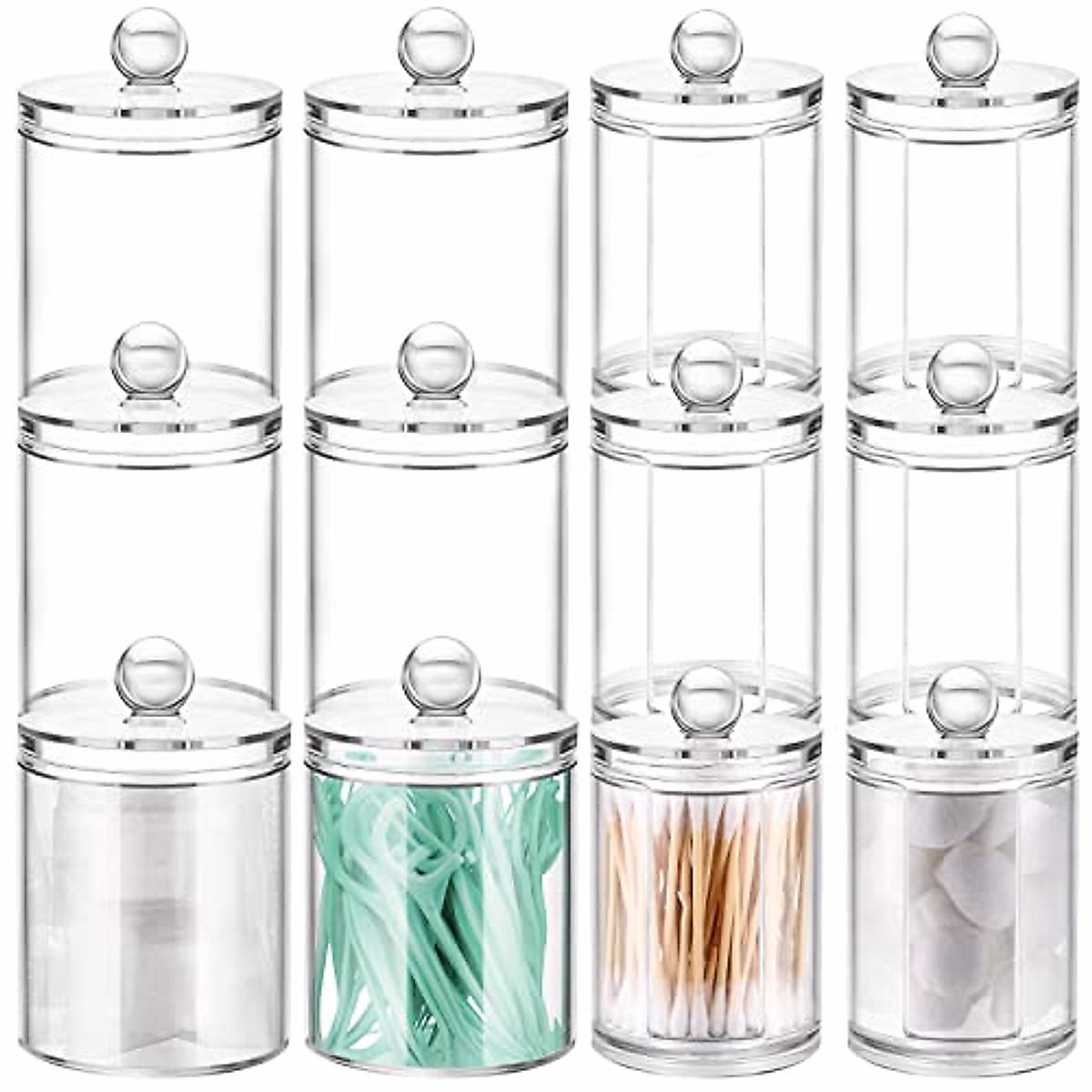 12 Pcs Swab Holder Dispenser Clear Bathroom Jars with Lids Bathroom Organizer Countertop Acrylic Bathroom Canister for Swab, Vanity Makeup Accessories