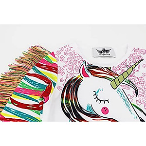 Newfancy Toddler Kid Baby Girls Tassel Fringe Unicorn Tee Long Sleeve Tops T- Shirt White , White ,4T-5T