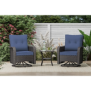 ASJMR 3 Pieces Patio Swivel Rocker Wicker Chairs-Outdoor Swivel Rocking Chairs with 1 Rattan Coffee Table 2 Thickened Cushions Outdoor Furniture Conversation Sets for Patio Porch Garden