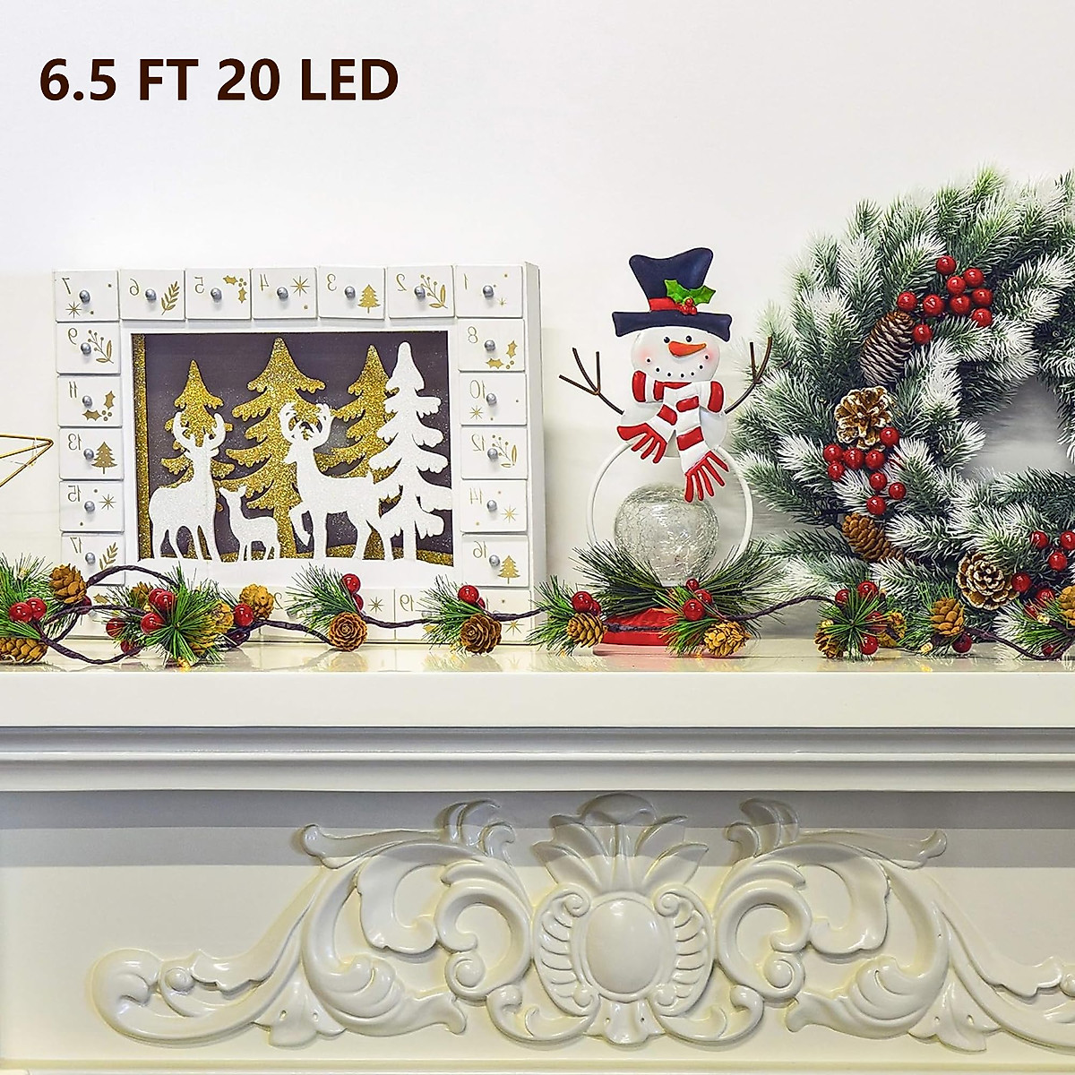 TW SHINE 2 Pack Christmas Pine Cone String Lights, 13 FT 40 LED Total Prelit Battery Operated Garland with Red Berry for Indoor Outdoor Xmas Fireplace Decorations