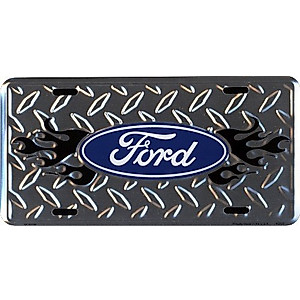 Hangtime Ford Diamond Emboss 6 x 12 Metal auto tag with Universal mounting Slots