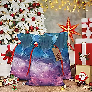 Drawstrings Christmas Gift Bags Galaxy-Sky-Green-Triangle Presents Wrapping Bags Xmas Gift Wrapping Sacks Pouches Medium