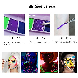 16 Colors Neon Face Paint Liner Makeup Water Activated Eyeliner Palette UV Glow Longlasting Fluorescent Face & Body Paint with Brush for Halloween Christmas