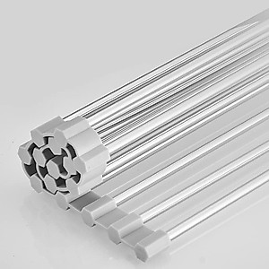 C CRYSTAL LEMON Food-Grade Silicone Drying Rack for Kitchen Sink Roll Up Dish Drying Rack Over The Sink Drying Rack 14.17 x 14.56 inch Silver Foldable Stainless Steel Wire Dishes Drying Rack