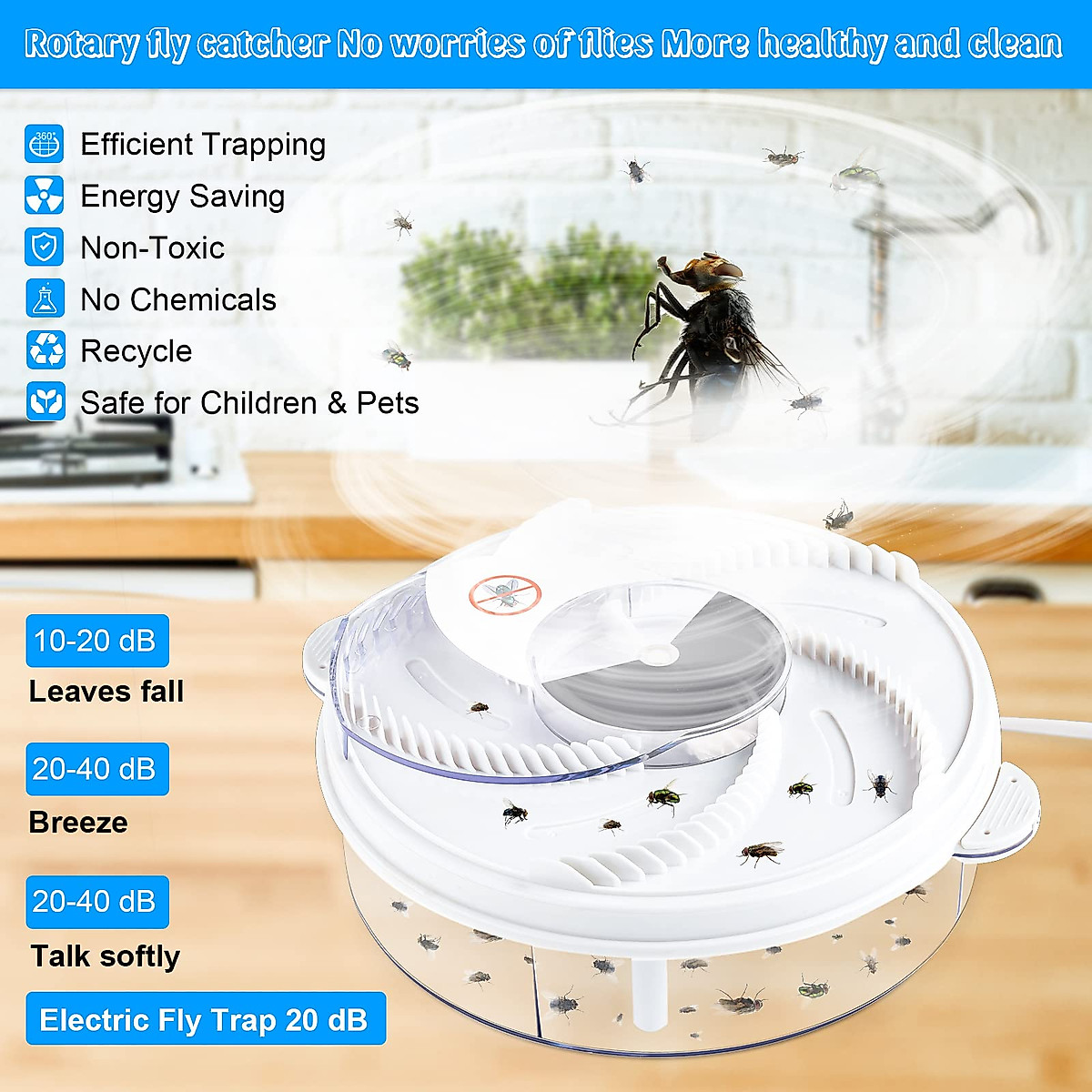 Electric Fly Trap Pest Device Gnat Flying Insect Automatic Indoor Catcher Control Traps Reject Repellents Tools for Patios Ranch (1 Pcs)