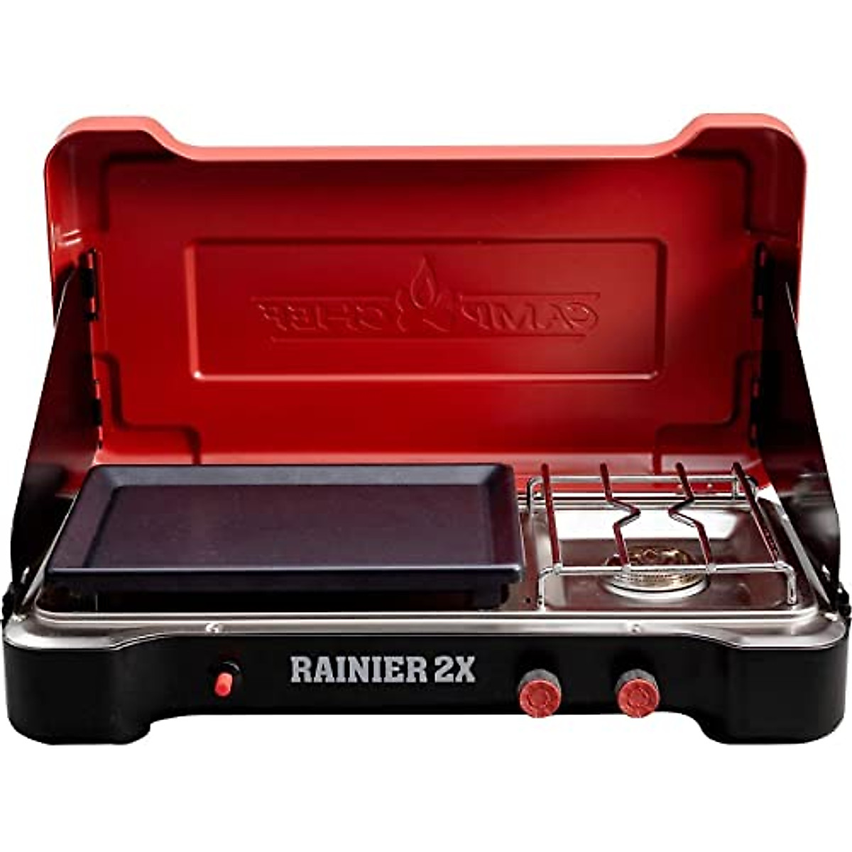 Camp Chef Mountain Series Rainier 2x Two-Burner Cooking System w/Griddle & Carry Bag