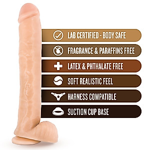 Eden 14" Extra Long Thick Realistic Dildo -- Monster Cock and Balls Dong -- Suction Cup Harness Cup -- Sex Toy for Women -- Sex Toy for Adults (Beige)