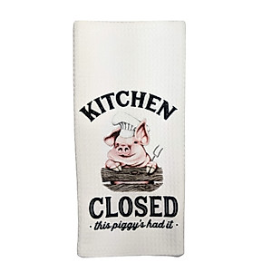 Kitchen Closed This Piggy's Had It - Waffle Weave Towel Funny Pig Chef Decor