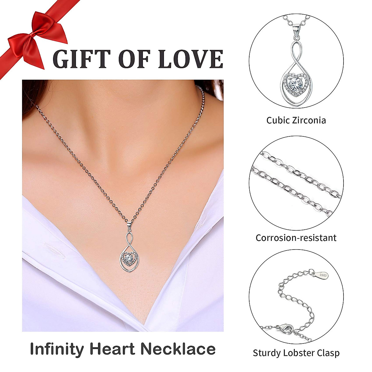 Vanjewnol Gifts for Mom, Bonus Mom Necklace from Daughter/Son, Infinity Heart Necklaces for Women, Mothersday Gift for Stepmom/Mother in Law N01D