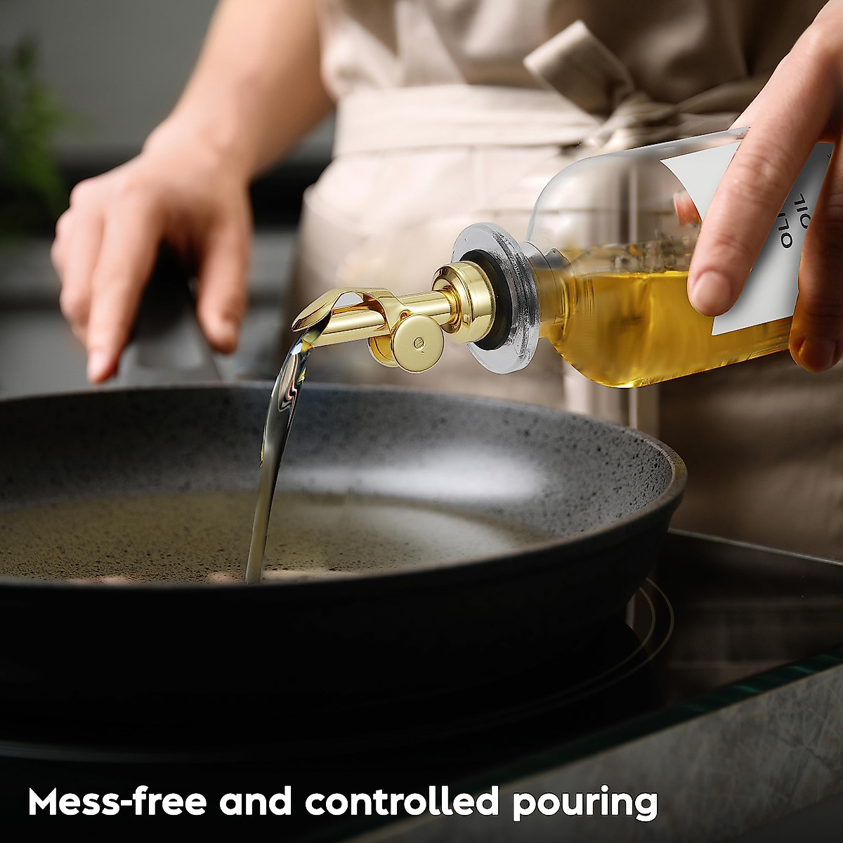 Spaceneat Olive Oil Dispenser Bottle for Kitchen, Coffee Syrup Dispenser - Elegant & Classy Olive Oil Bottles for Kitchen - Glass Cooking Oil Dispenser, Container, Cruet with Pourer Spout - 2pcs, Gold