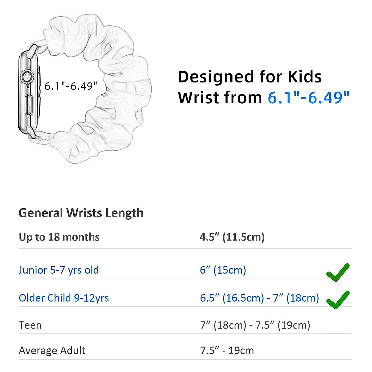 Scrunchie Band for Kids Apple Watch Band, Cute Stretchy Fabric Strap, Easy to Take Off and On, Girls Wristband Compatible with iWatch Series 8/7/6/5/4/3/2/1/SE 38/40/41mm & 42/44/45/49mm (Rainbow)