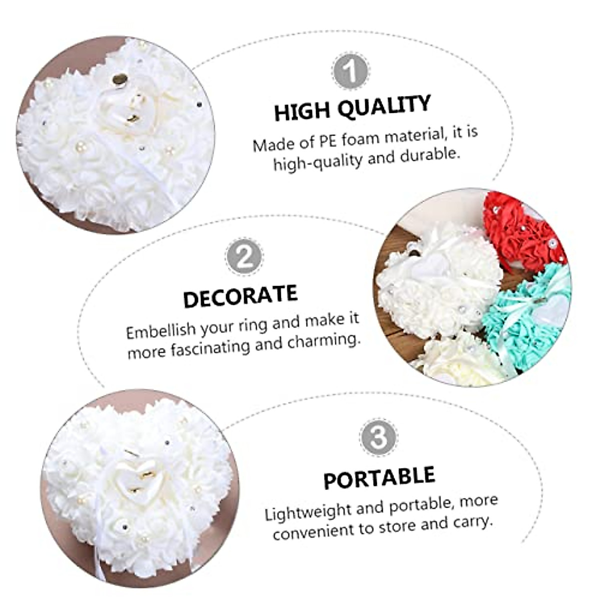 HONMEET 3 Pcs Ring Pillow Wedding Decor Heart Decor Heart Ring Wedding Gift Ring Box Rose Flower Ring Tray Heart Ring Box Bride Ring Pillow Heart Shape Ring Pillow Bride White Foam Wreath