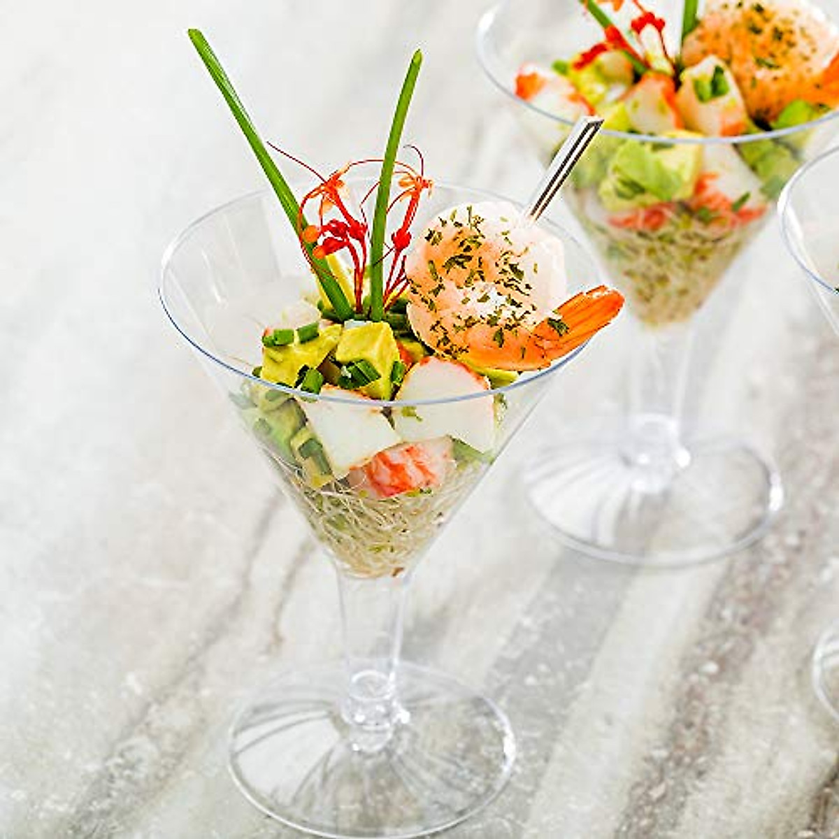 Restaurantware 7.5 Ounce Plastic Martini Glasses 100 Round Disposable Martini Glasses - Shipped Unassembled Premium Clear Plastic Plastic Cocktail Glasses For Weddings Or Events