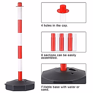 [2 Pack] Traffic Delineator Post Cones with Fillable Base, Portable Parking Pole Barrier with 8ft Chain, Traffic Safety Delineator for Parking Lot, Construction Lot (Red & White)