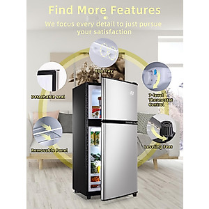 KRIB BLING Compact Refrigerators with Freezer, 3.5 Cu.ft Mini Fridge with 7 Level Temp Adjustable Thermostat, Small Fridge for Apartment, Office, Basement, Silver