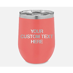 TEEAMORE Personalized Stemless Wine Cup 12oz Add Your Text Name Stainless Steel Vacuum Insulated Wine Tumbler With Lid Coral