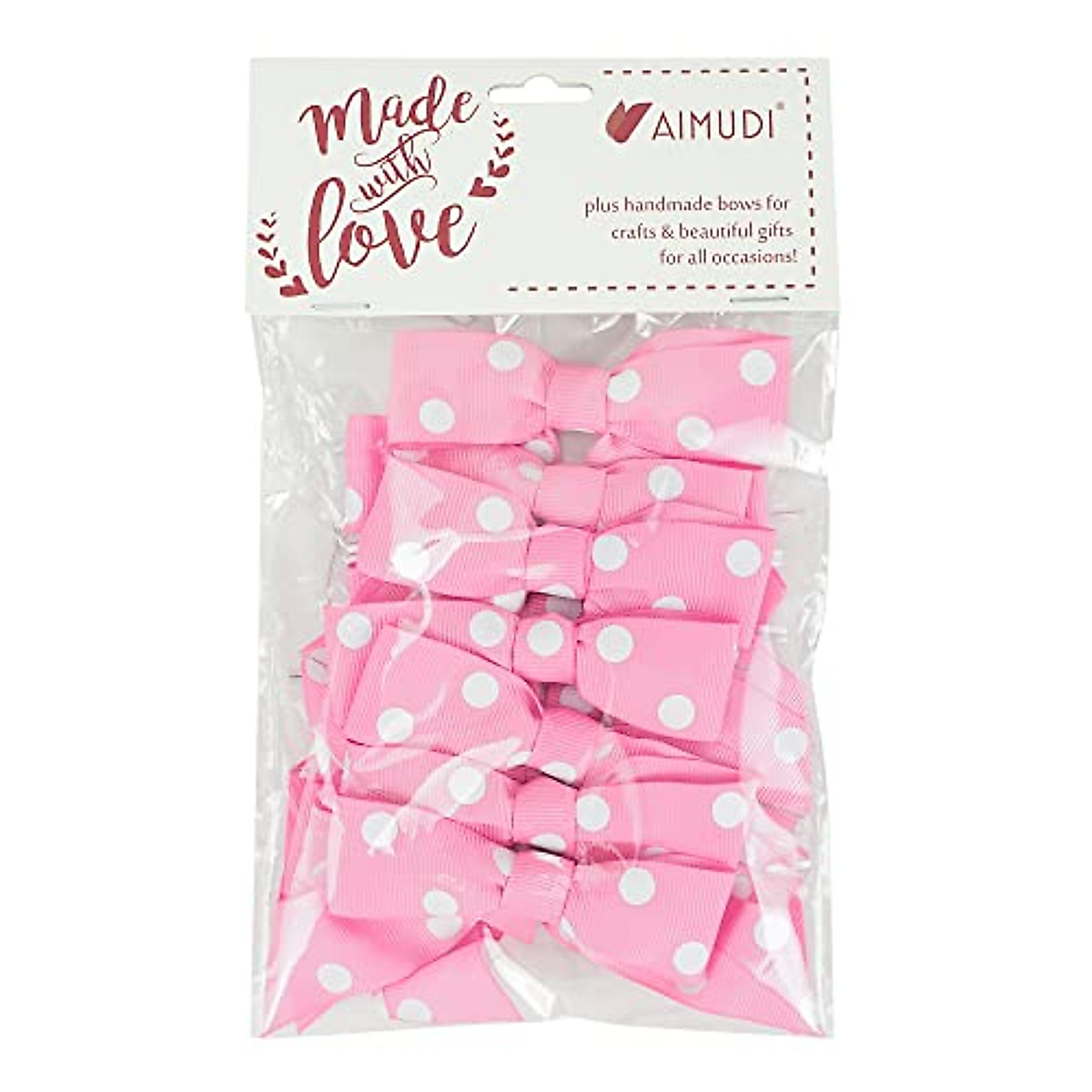 AIMUDI Baby Pink Polka Dot Ribbon Twist Tie Bows 3.5" Premade Dotted Grosgrain Ribbon Bows Pretied Bows for Treat Bags, Crafts, Gift Wrapping, Party Favors, Baby Shower, Cellophane Bag - 12 Counts