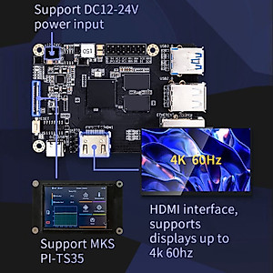 MKS PI Control Board, USB 2.0 3.0 3D Printer Motherboard Easy DC 12V 24V 15W for Working (MKS PI‑TS35 LCD MKS PI Control Board)