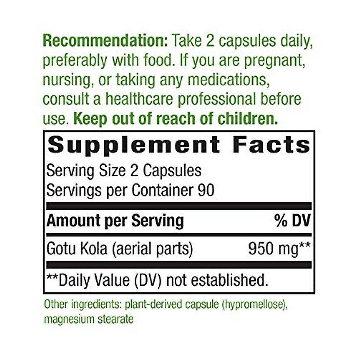 Nature's Way Premium Herbal Gotu Kola Herb, 950 mg per serving, 180 VCaps