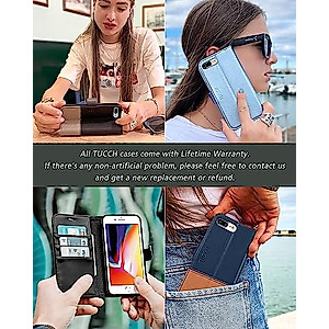 TUCCH iPhone 8 Plus Wallet Case, iPhone 7 Plus Case, Premium PU Leather Flip Case with Card Slot, Stand Holder, Magnetic Closure [Shockproof TPU Interior Case] Compatible with iPhone 7/8 Plus, Black