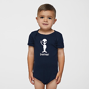 Rocket Bug Greetings Alien Baby Bodysuit, Kids Soft, and Short Sleeve Cotton Bodysuit, Newborn Baby Girl & Boy Gift - (12-18 months, Green)