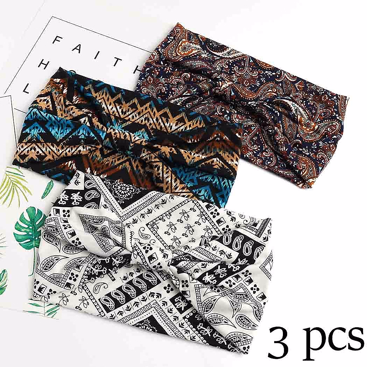 Aceorna Boho Bandeau Headbands Wide Knot Hair Band Stretch Turban Head Wraps Fashion Hair Accessories for Women 3 Pcs (Retro)