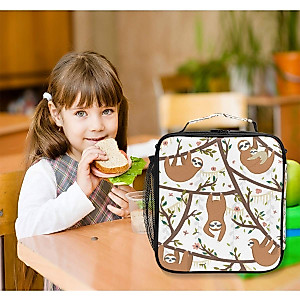 Lunch Box Bag Cute Animal Sloth Flower Leaves Lunchbox Insulated Thermal Cooler Ice Adjustable Shoulder Strap for Women Men Boys Girls