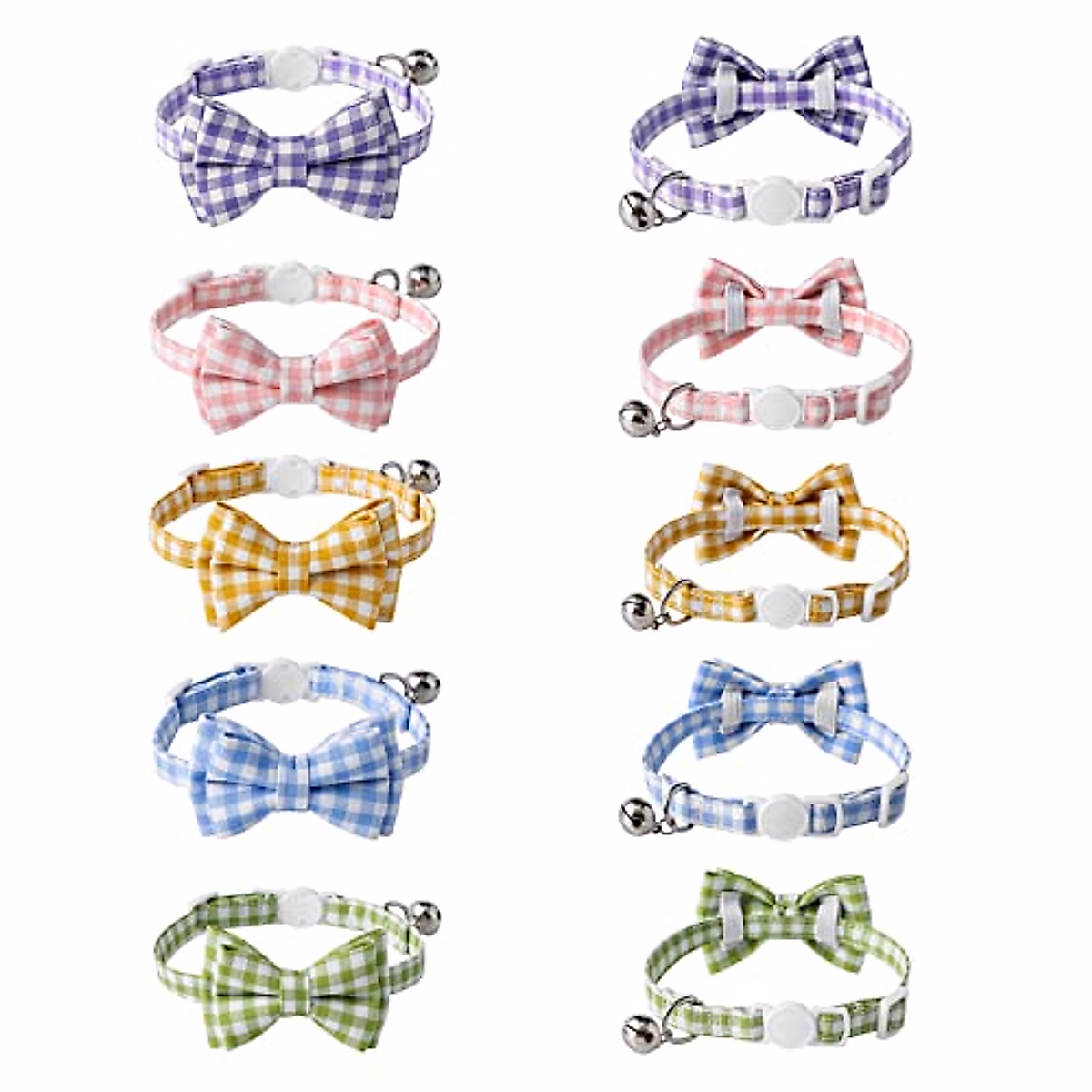 AIITLE Breakaway Cat Collar with Cute Bow Tie and Bell, Detachable Adjustable Safety Collars for Girl Cats and Boy Cats, Kittens, Puppy, Soft Stylish Plaid Patterns Cat Collars,Green