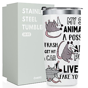 Onebttl Possum Gifts for Women & Men, Unique Gifts for Possum Lover, Possum 20oz Tumbler with Spill-Proof Lid, Opossum Gifts, Gift Box Included - White