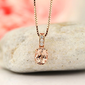 GNG Natural Morganite & Diamond Pendant Necklace In Sterling Silver (Rose Gold Plated) (7x5mm)