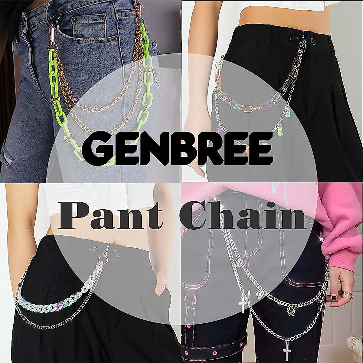 GENBREE Hip Hop Pants Chain Punk Colorful Jean Chains Layered Hipster Cool Trouser Chain Wallet Chain Waist Jewelry for Women and Girls
