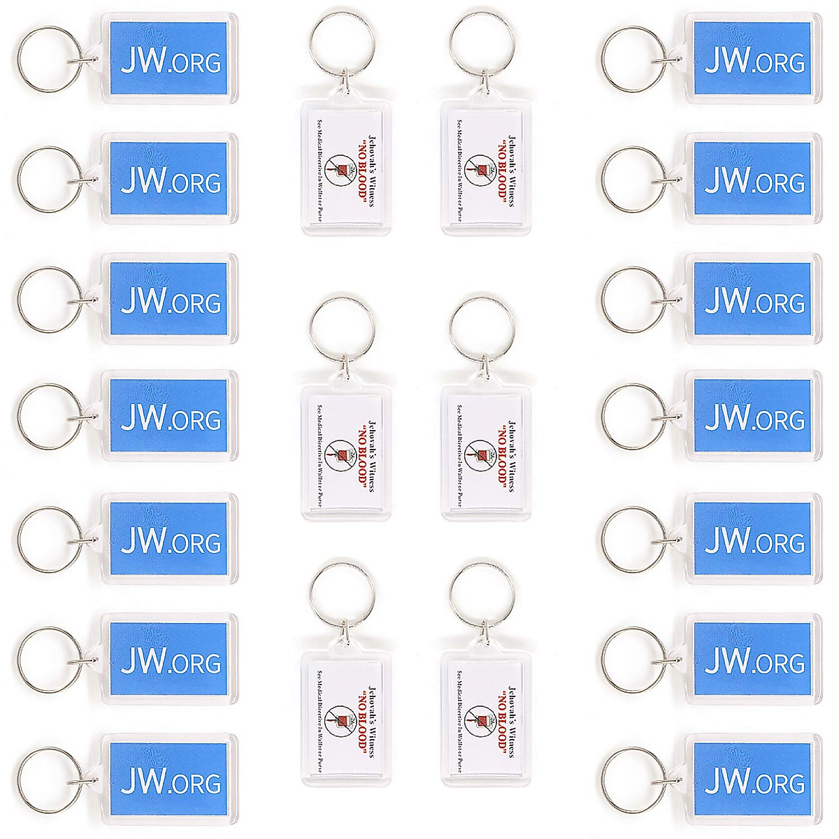 Rectangle Jw.org No Blood Double Sided Key Chain for Jehovah's Witnesses-20 Pieces Pack