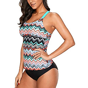 Dokotoo Womens Ladies Striped Zigzag Print Color Block Open Back Bandeau Blouson Push Up Tankini Swim Bikini Top No Bottom Swimsuit Bathing Suit Swimwear Small